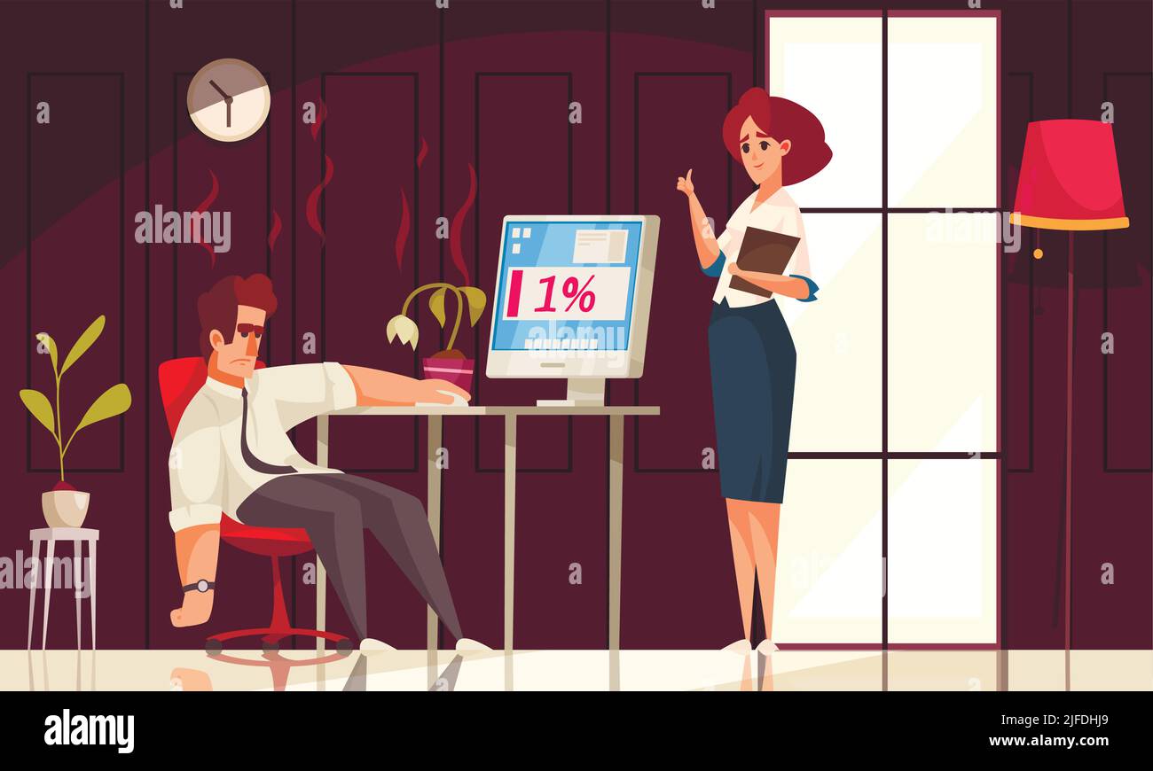 Professional burnout background with productivity crisis symbols flat ...