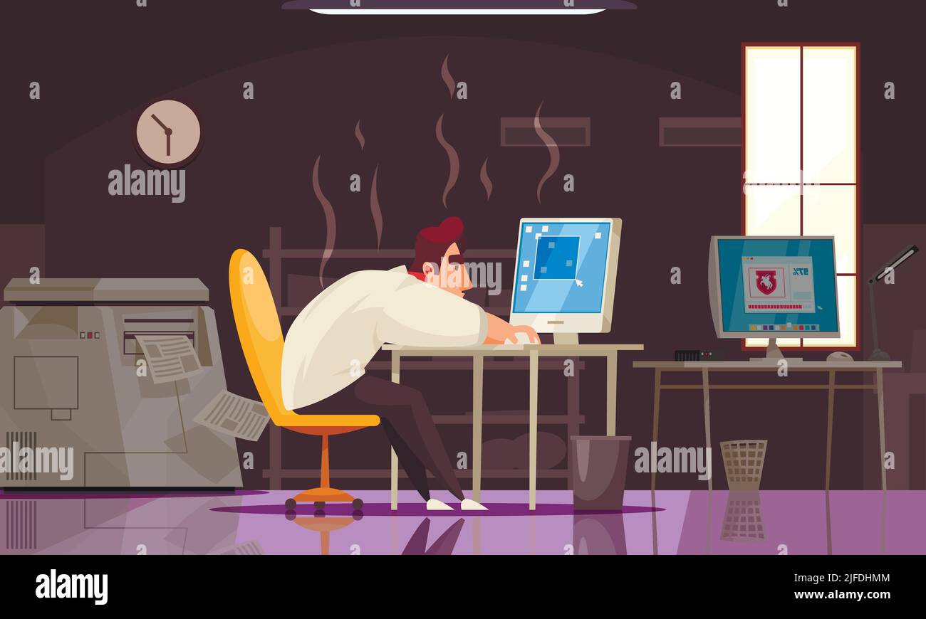 Professional burnout design with productivity and deadline symbols flat ...