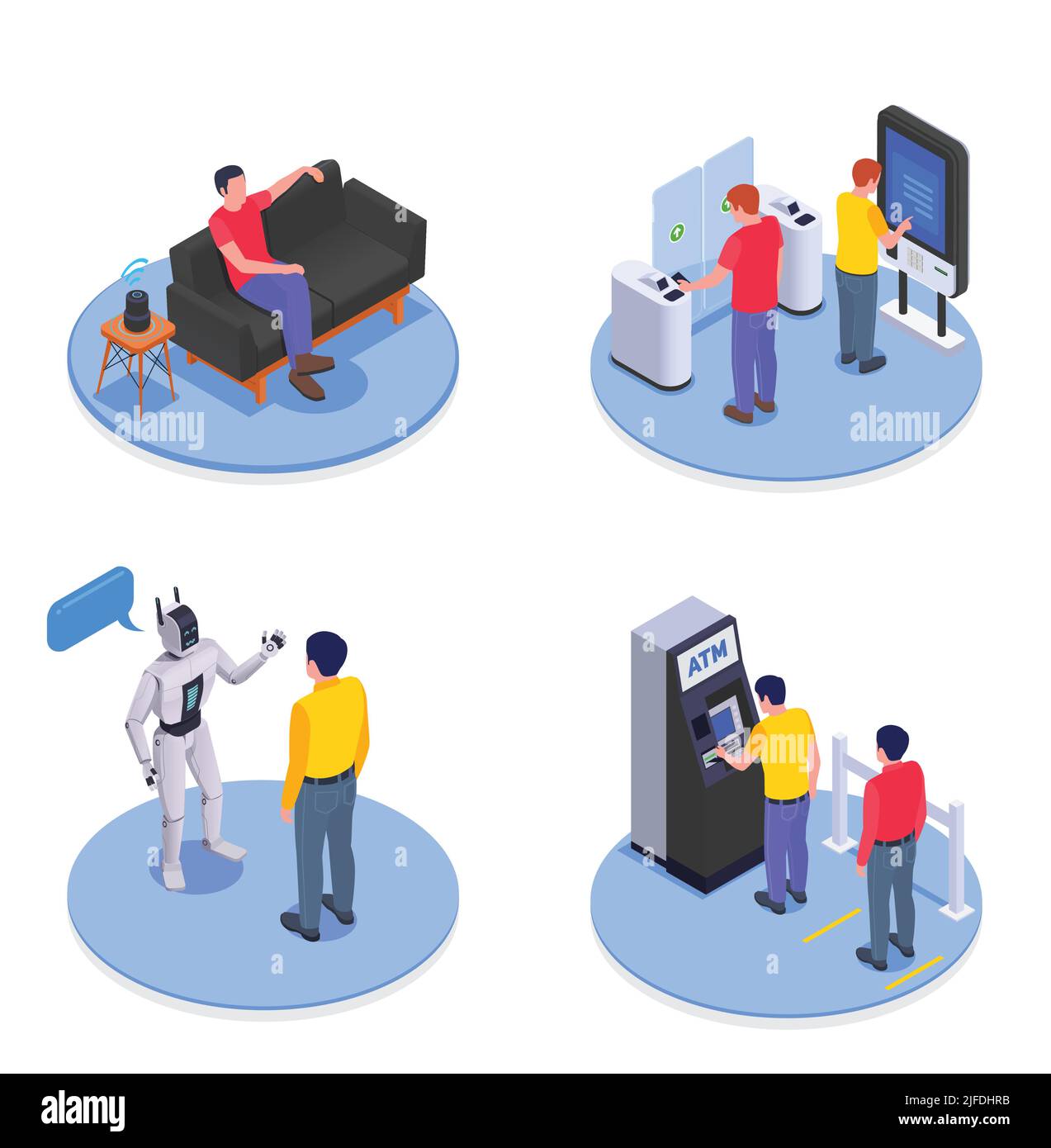 People using interfaces isometric icon set virtual voice assistant in ...