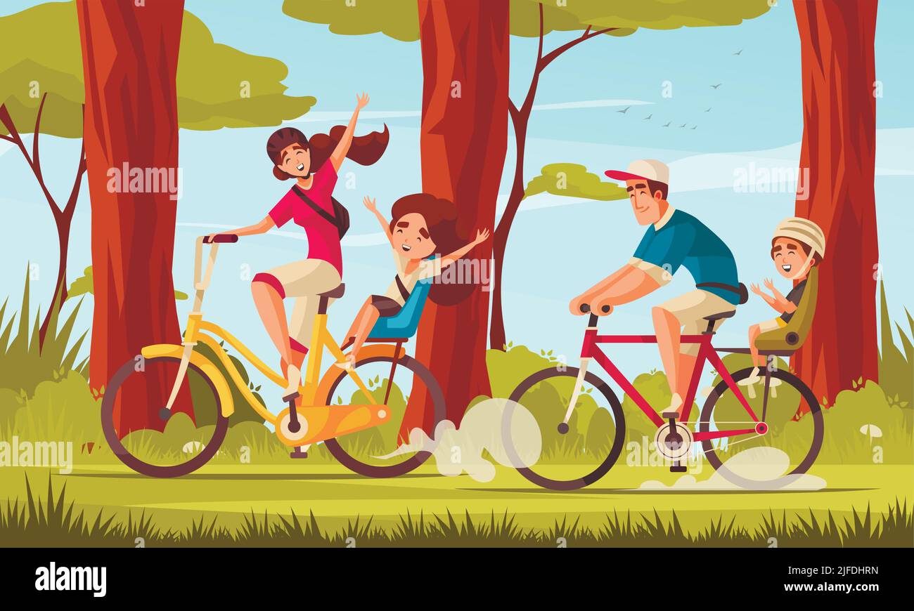 Cycling family background with sport and recreation symbols flat vector ...