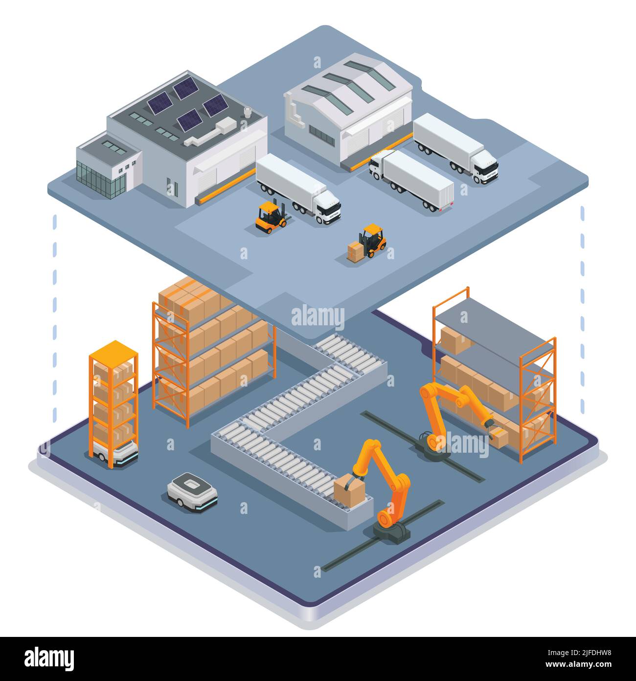 Modern warehouse colored isometric concept two story warehouse complex ...