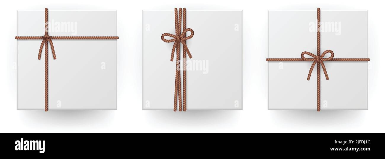 White square parcel package box tying up rope cord knots gifts wrapping ...