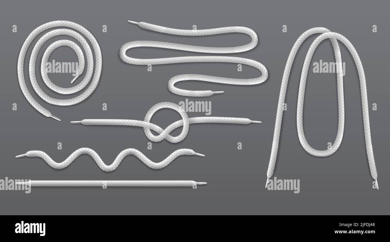 White shoelaces straight curly coiled wavy loop lashing realistic set ...