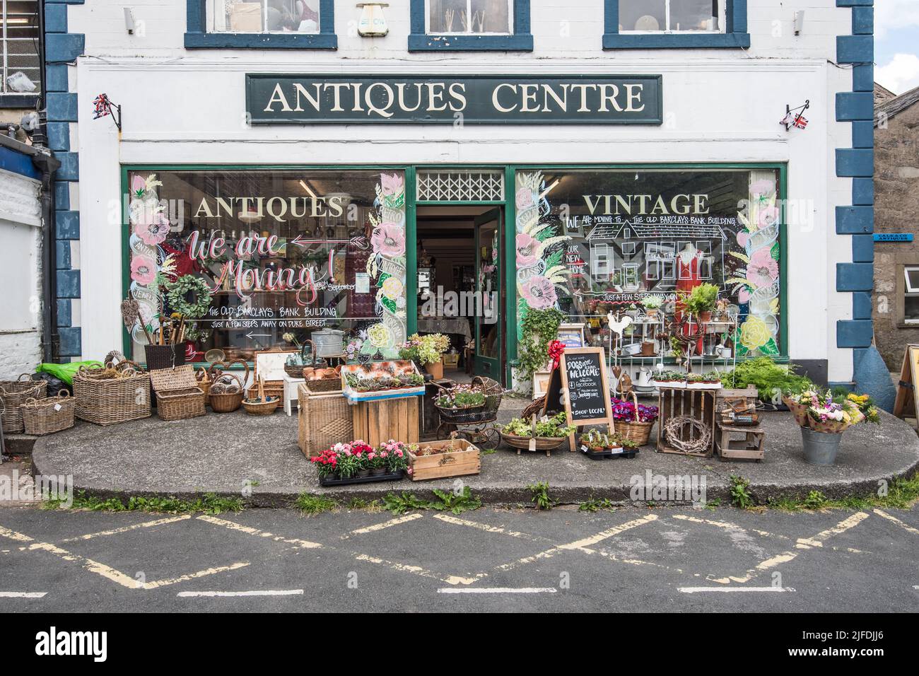 Antiques centre shop facing towards Settle Market Square, Settle, North ...