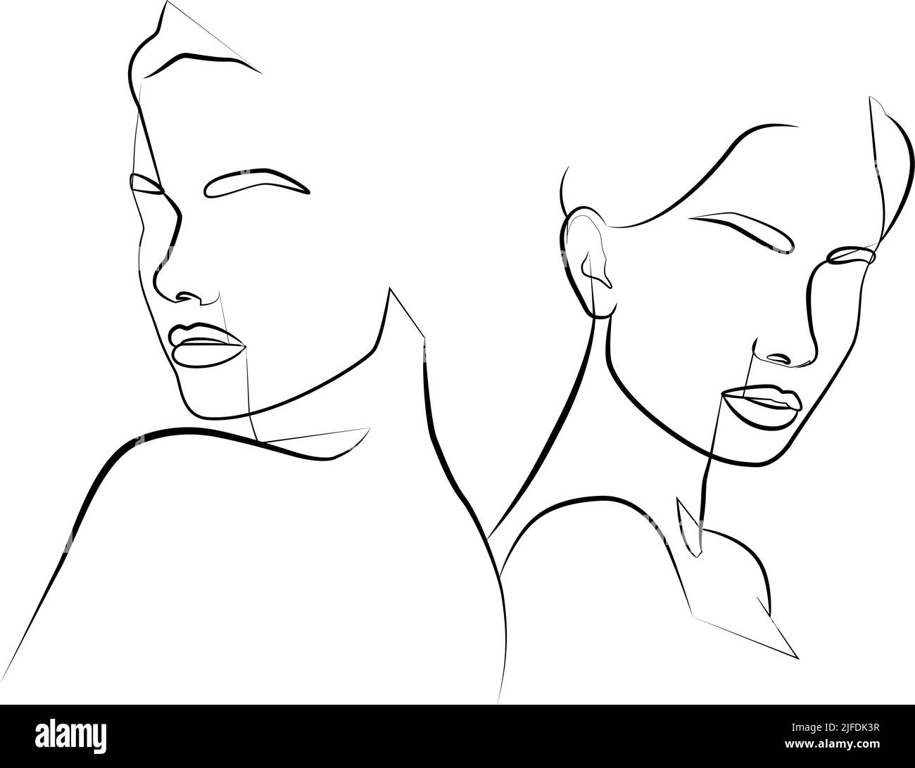One line. Two faces in one line. Couple print, kiss print. Portrait ...