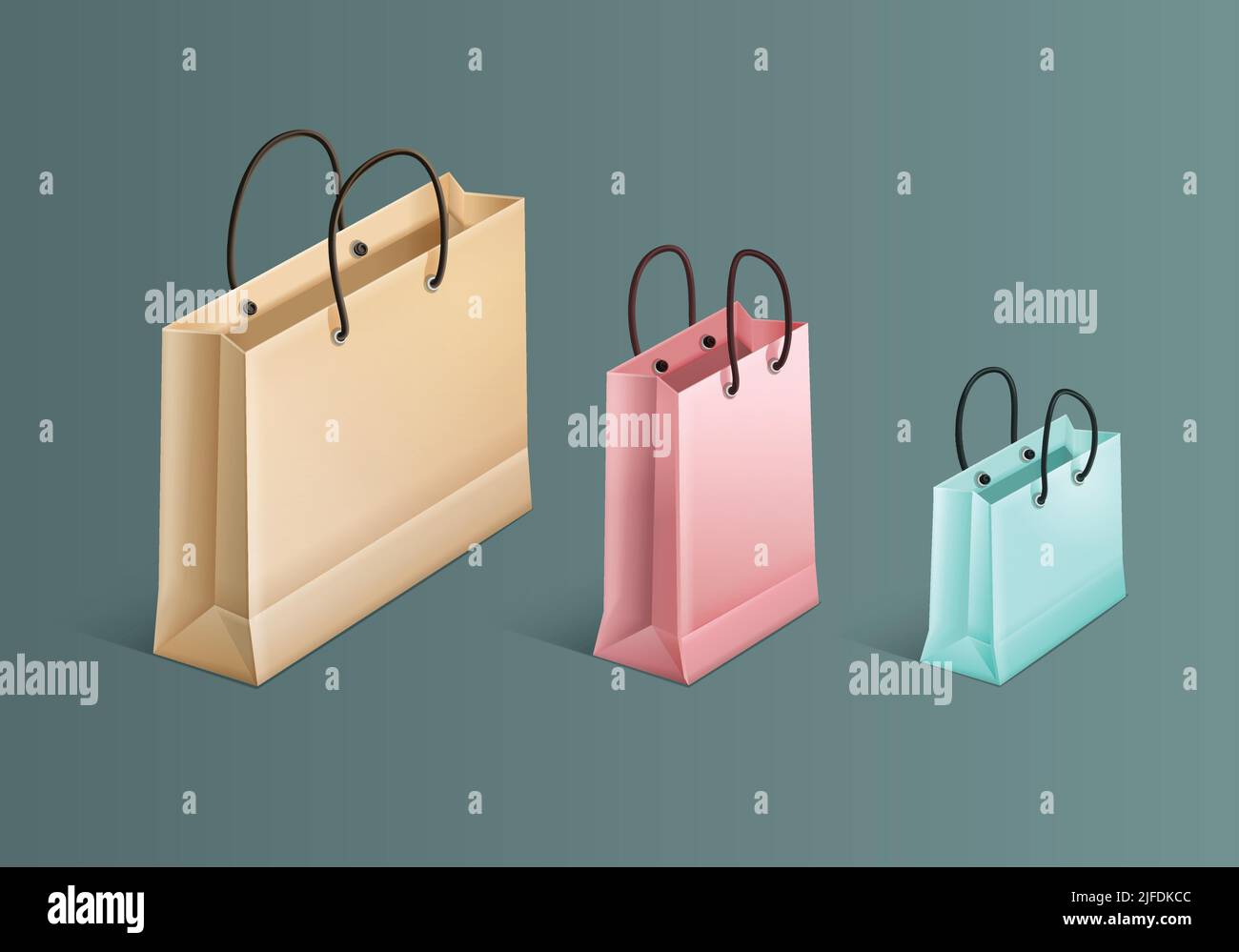Shopping bag realistic colored concept three different packages from ...