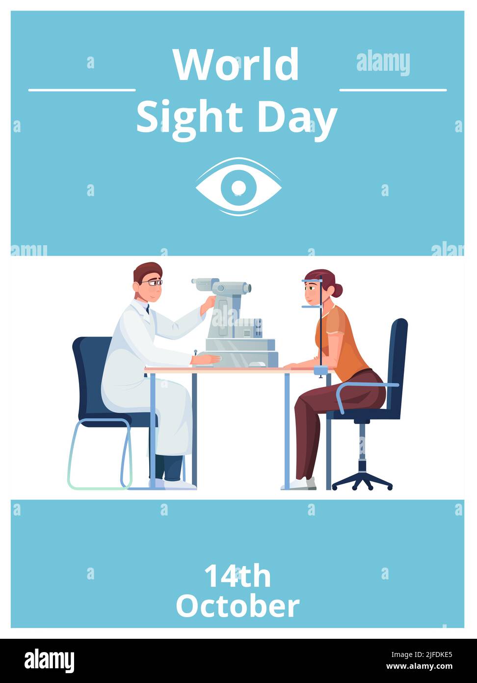 Ophthalmology day card flat composition with editable text eye sign and ...