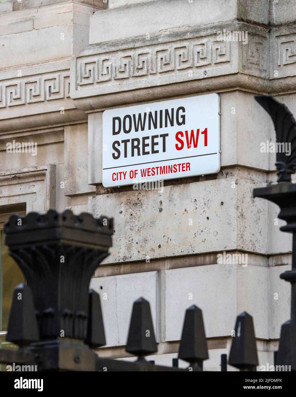 London, UK - April 20th 2022: Street sign for Downing Street - the ...