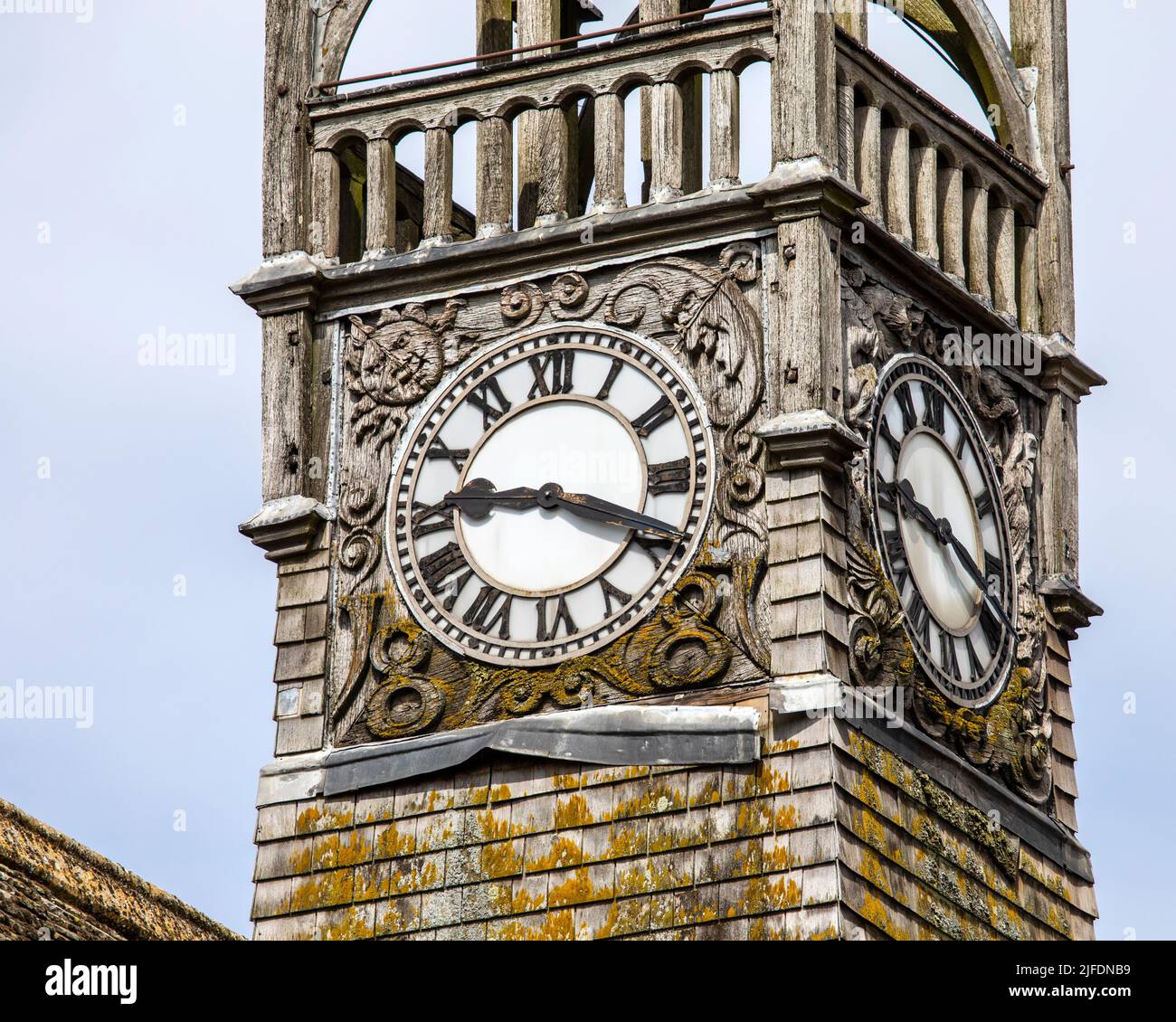 Close-up of the ornate Clocktower of Redesdale Hall in the Cotswolds ...