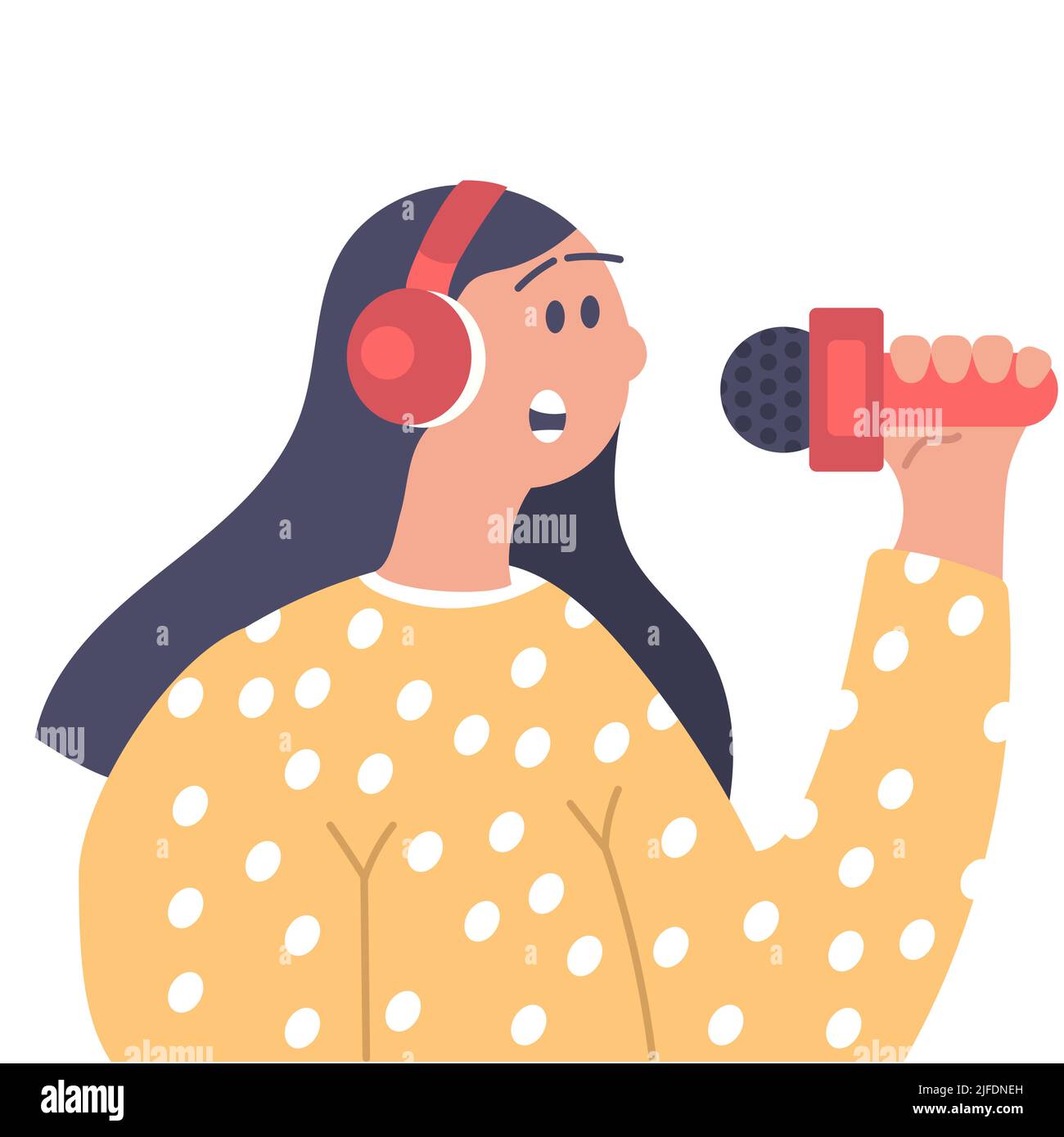 Woman singing into a microphone and person music singer. Vector girl ...