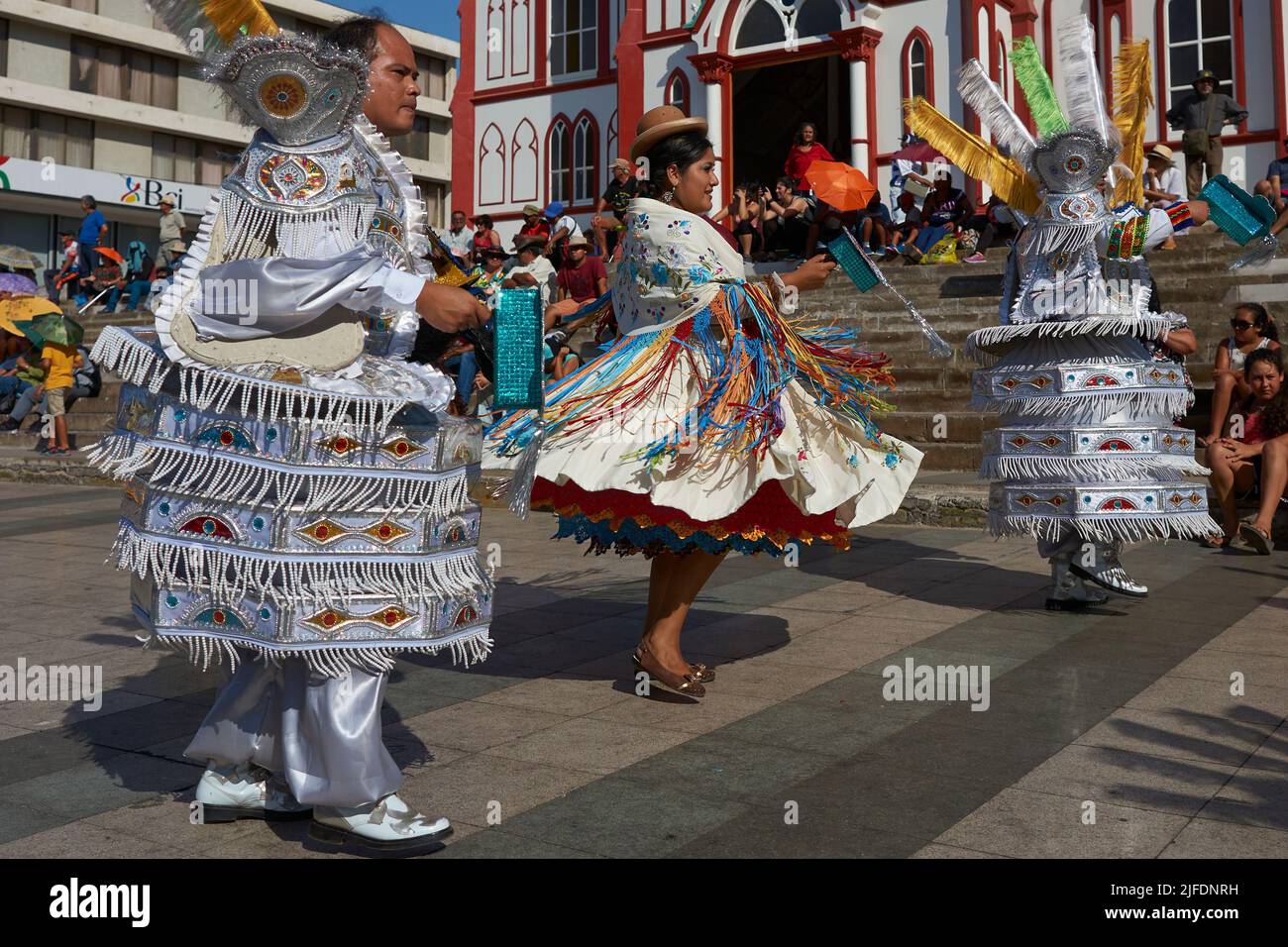 Morenada dancers performing during a street parade at the annual ...
