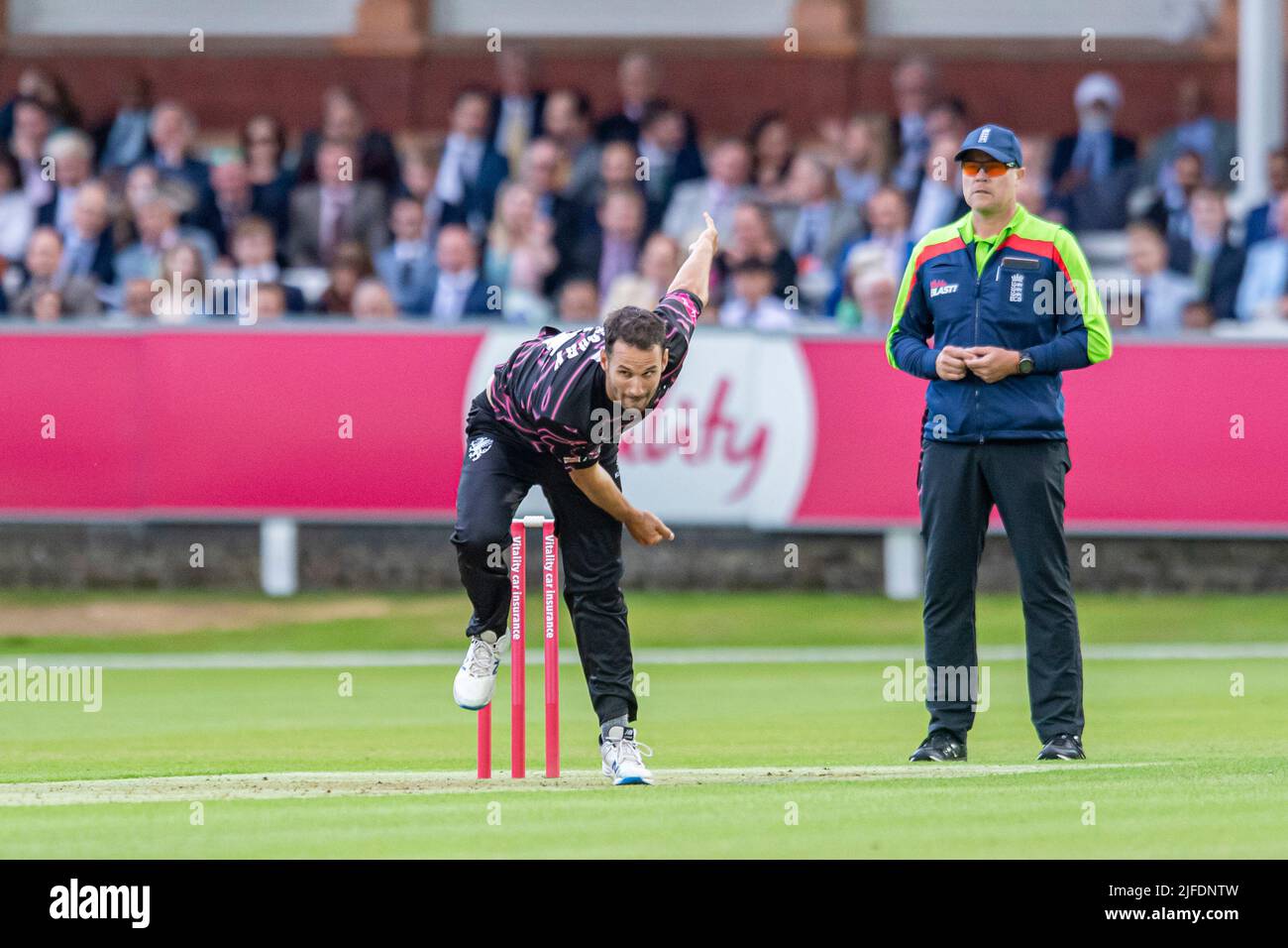 London, UK. 01th Jul, 2022. Lewis Gregory of Somerset Cricket Club ...