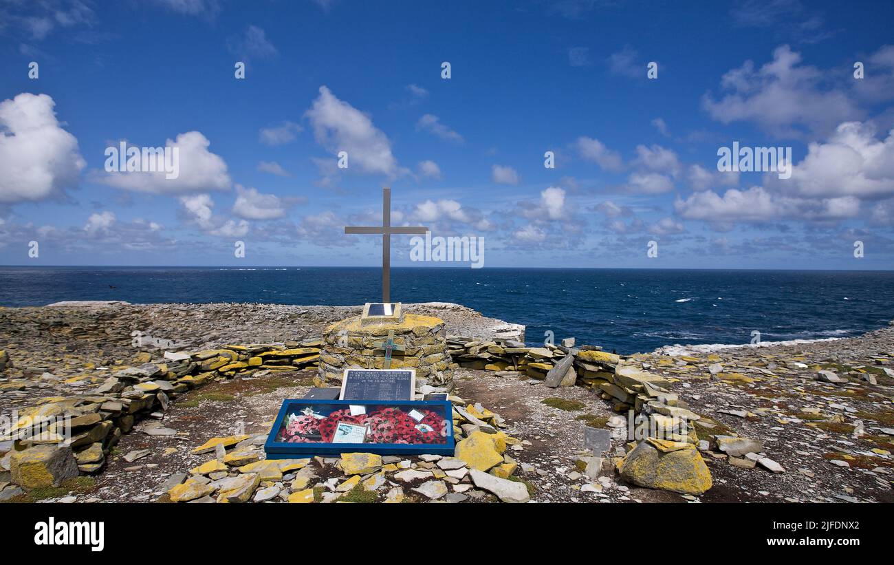 HMS Sheffield memorial, Sea Lion Island, Falkland Islands Stock Photo ...