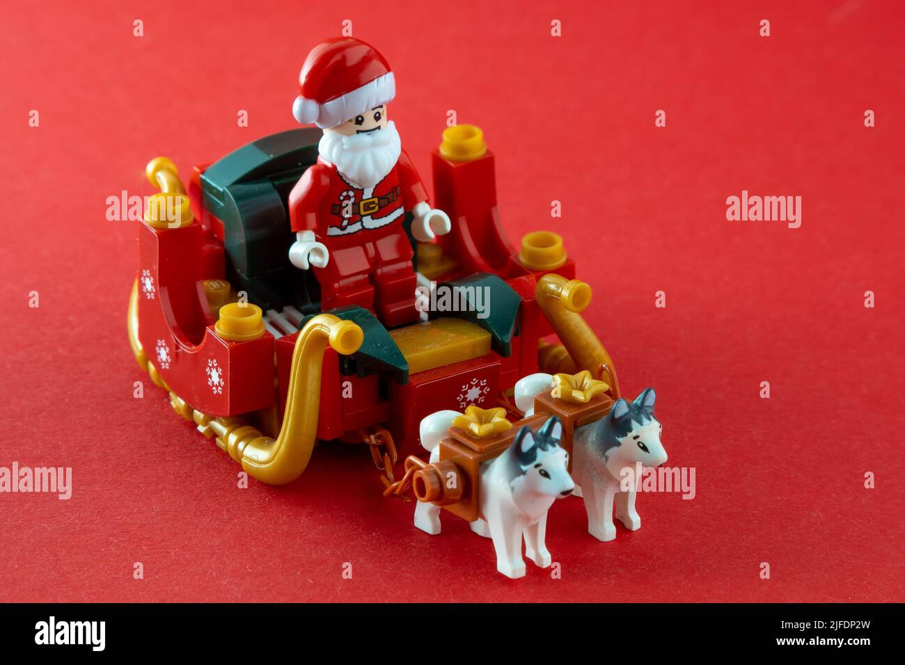 New Year toy. Winter Santa Claus. Lego constructor from mini bricks and ...