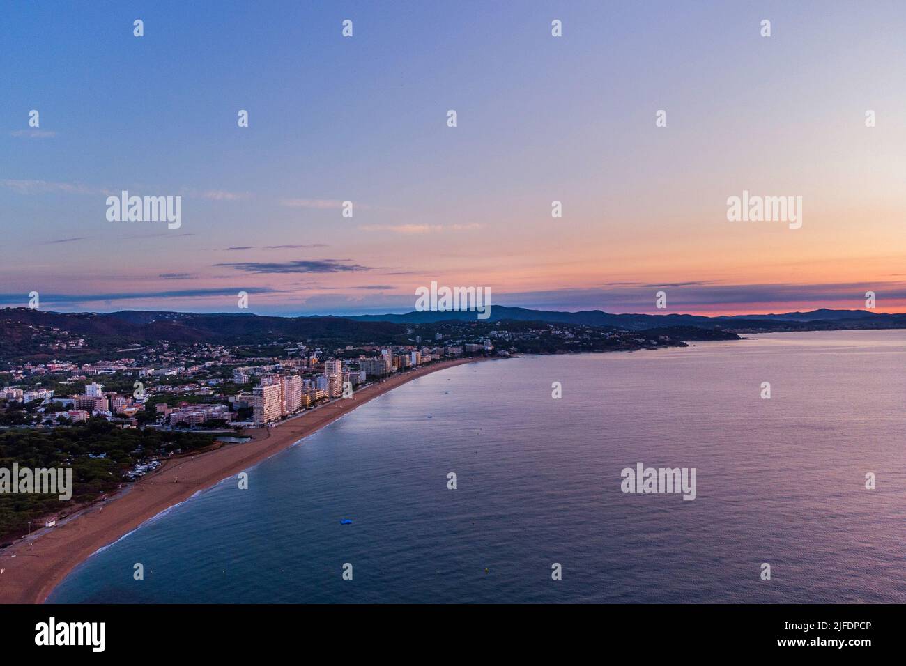 Platja d'Aro Beach vacation. Aerial panoramic view of summer vacation ...