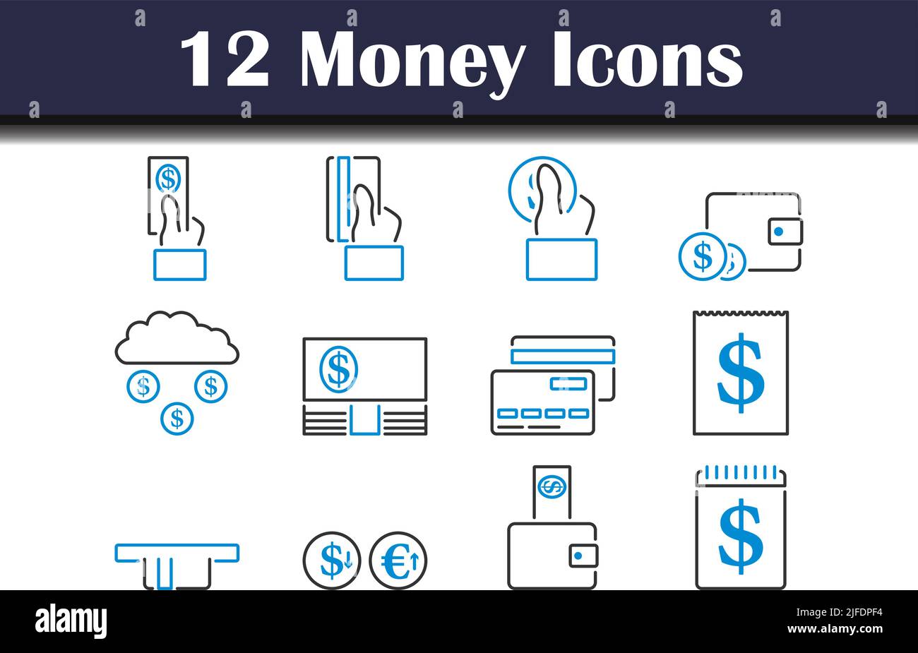 Money Icon Set. Editable Bold Outline With Color Fill Design. Vector ...