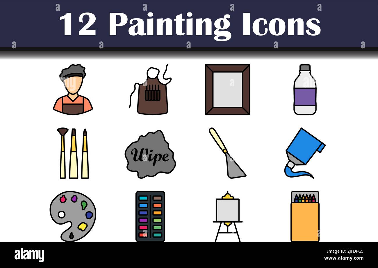 Painting Icon Set. Editable Bold Outline With Color Fill Design. Vector ...