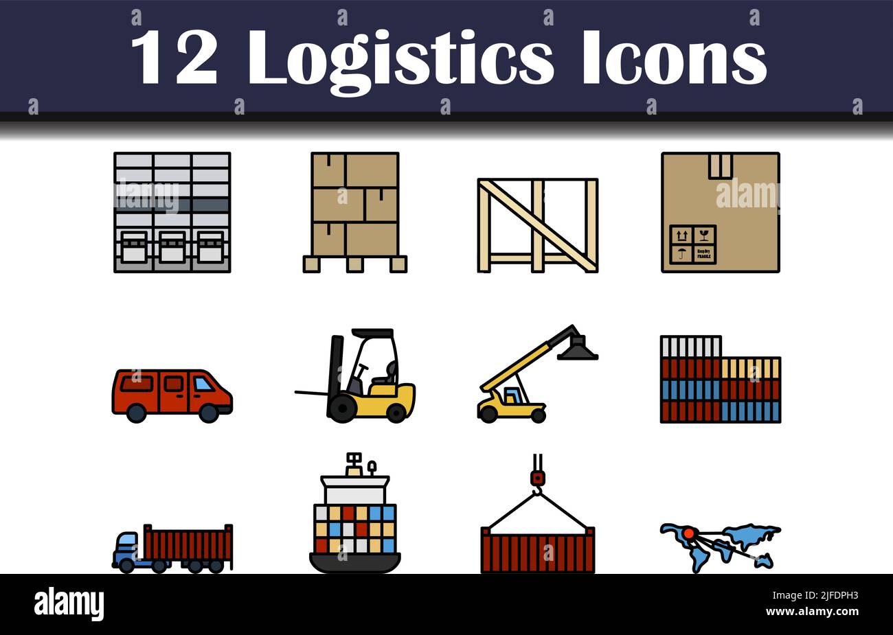 Logistics Icon Set. Editable Bold Outline With Color Fill Design ...
