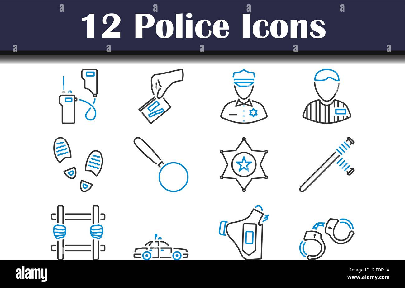Police Icon Set. Editable Bold Outline With Color Fill Design. Vector ...