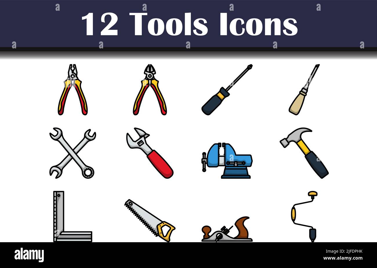 Tools Icon Set. Editable Bold Outline With Color Fill Design. Vector ...