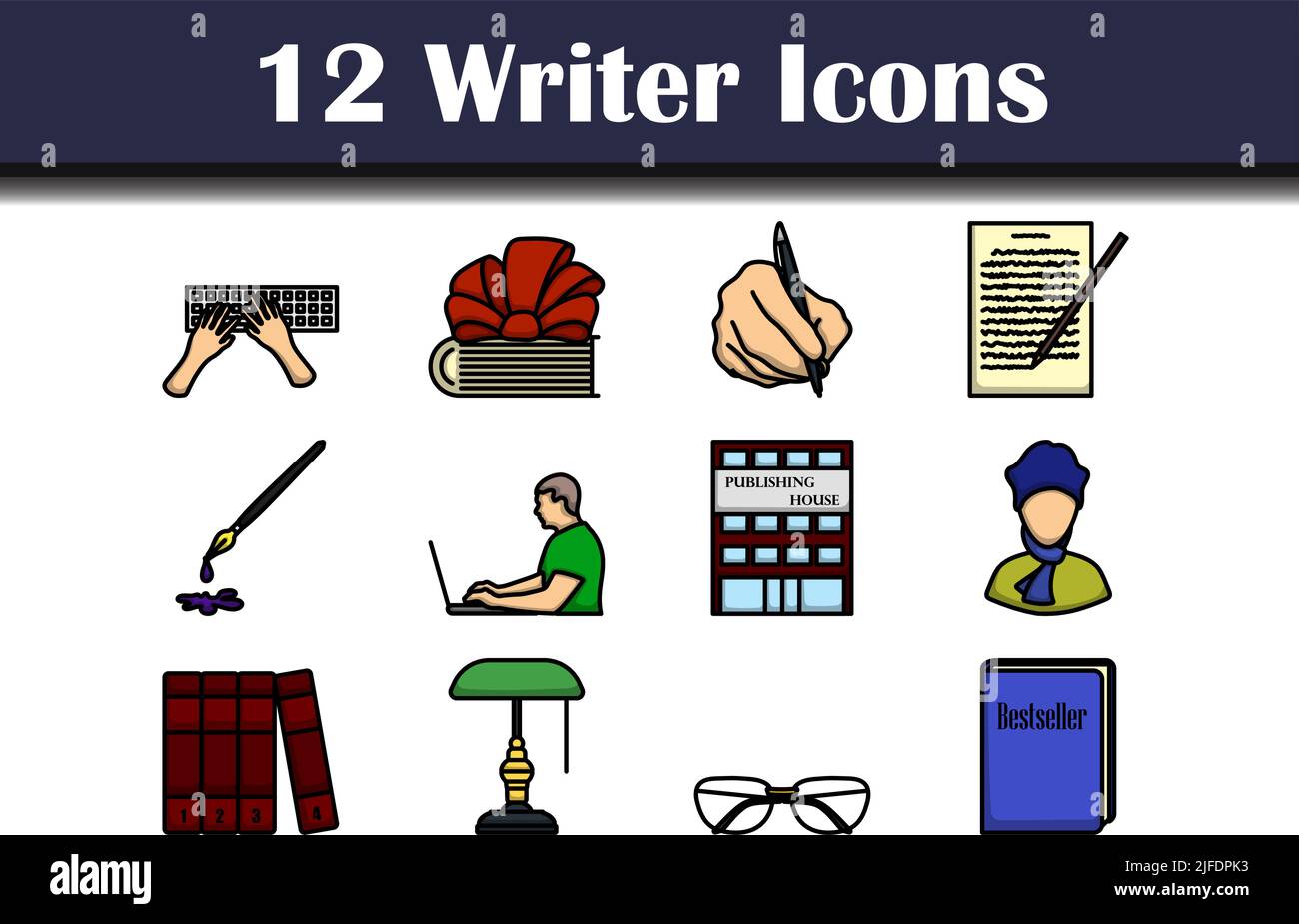 Writer Icon Set. Editable Bold Outline With Color Fill Design. Vector ...