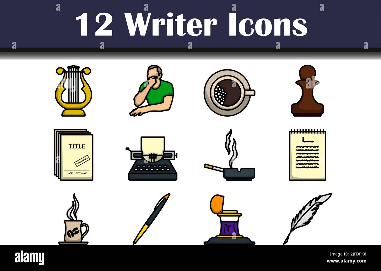 Writer Icon Set. Editable Bold Outline With Color Fill Design. Vector ...