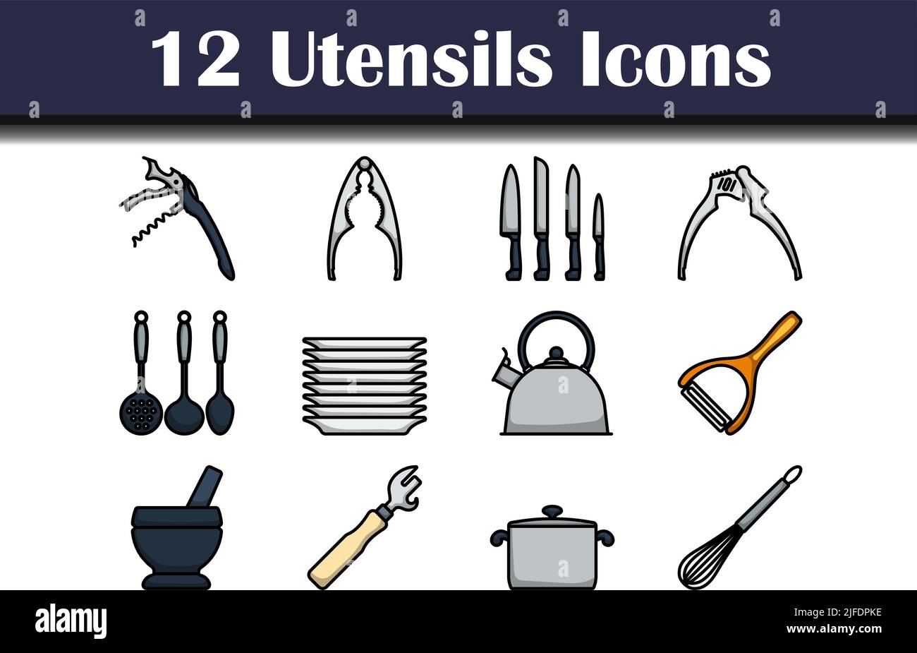 Utensils Icon Set. Editable Bold Outline With Color Fill Design. Vector ...
