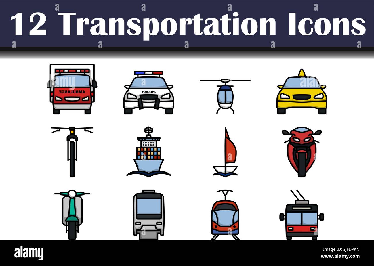 Transportation Icon Set. Editable Bold Outline With Color Fill Design ...