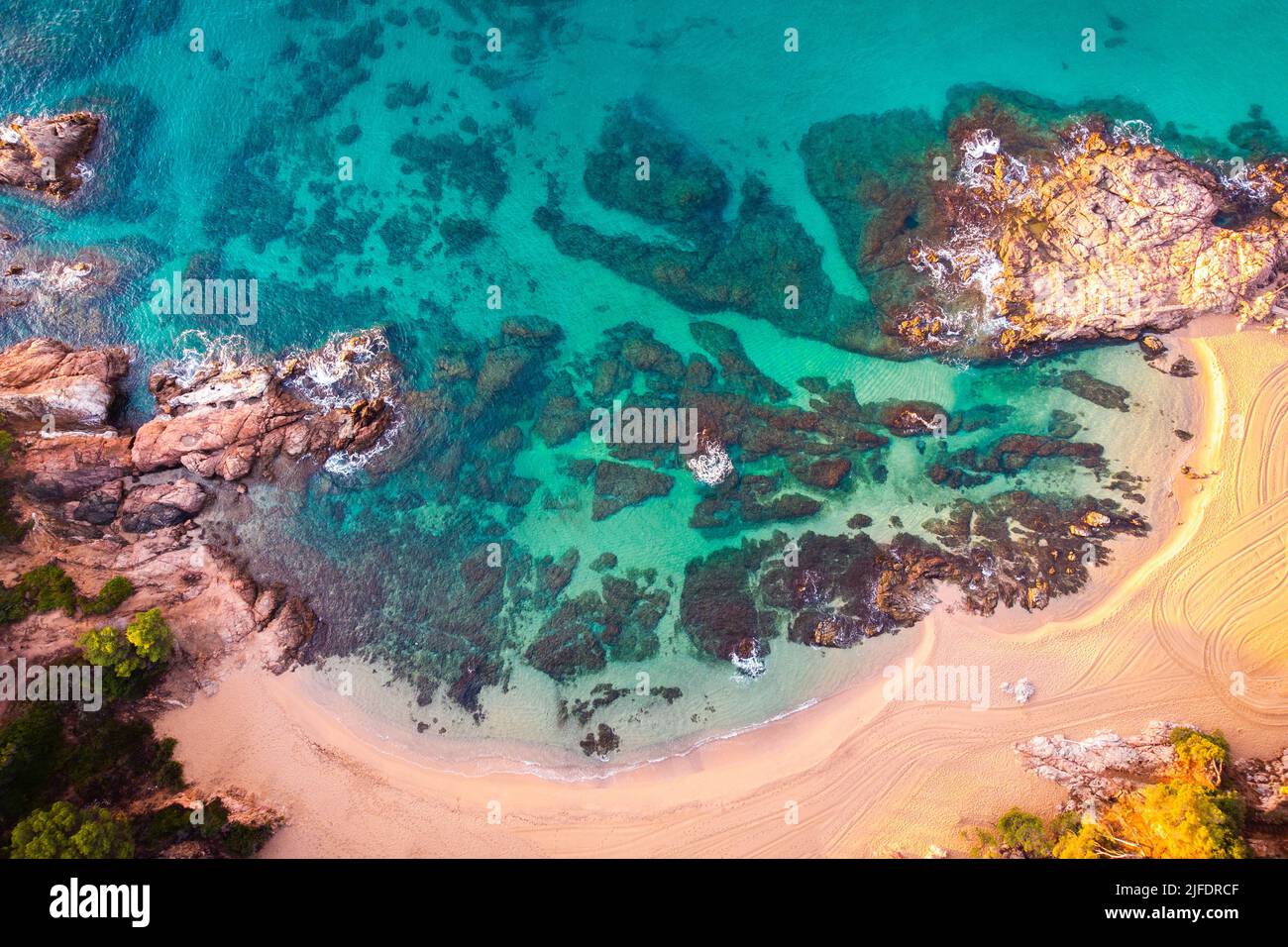 Aerial view of Sa Conca beach, Costa Brava, Catalunya, Mediterranean ...