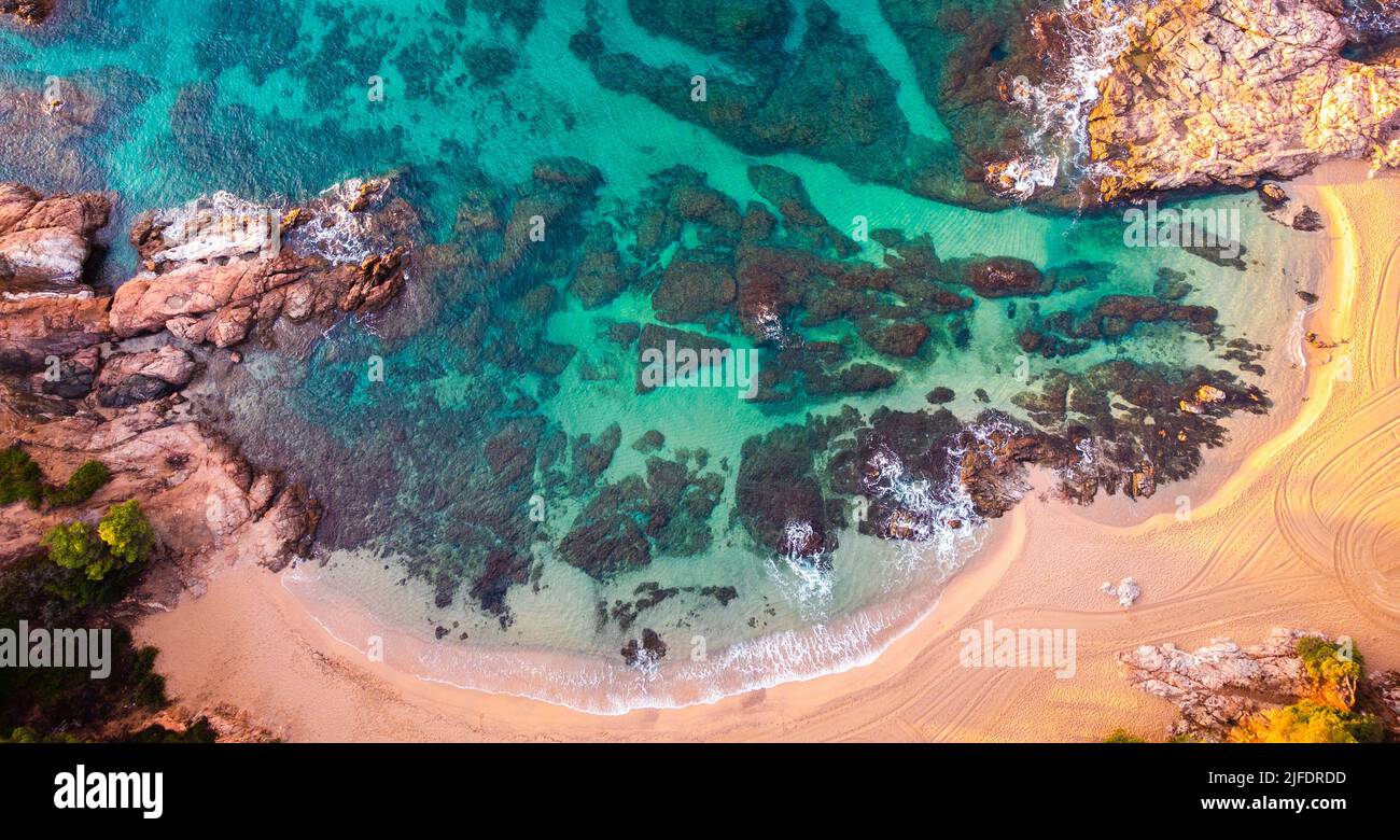 Aerial view of Sa Conca beach, Costa Brava, Catalunya, Mediterranean ...