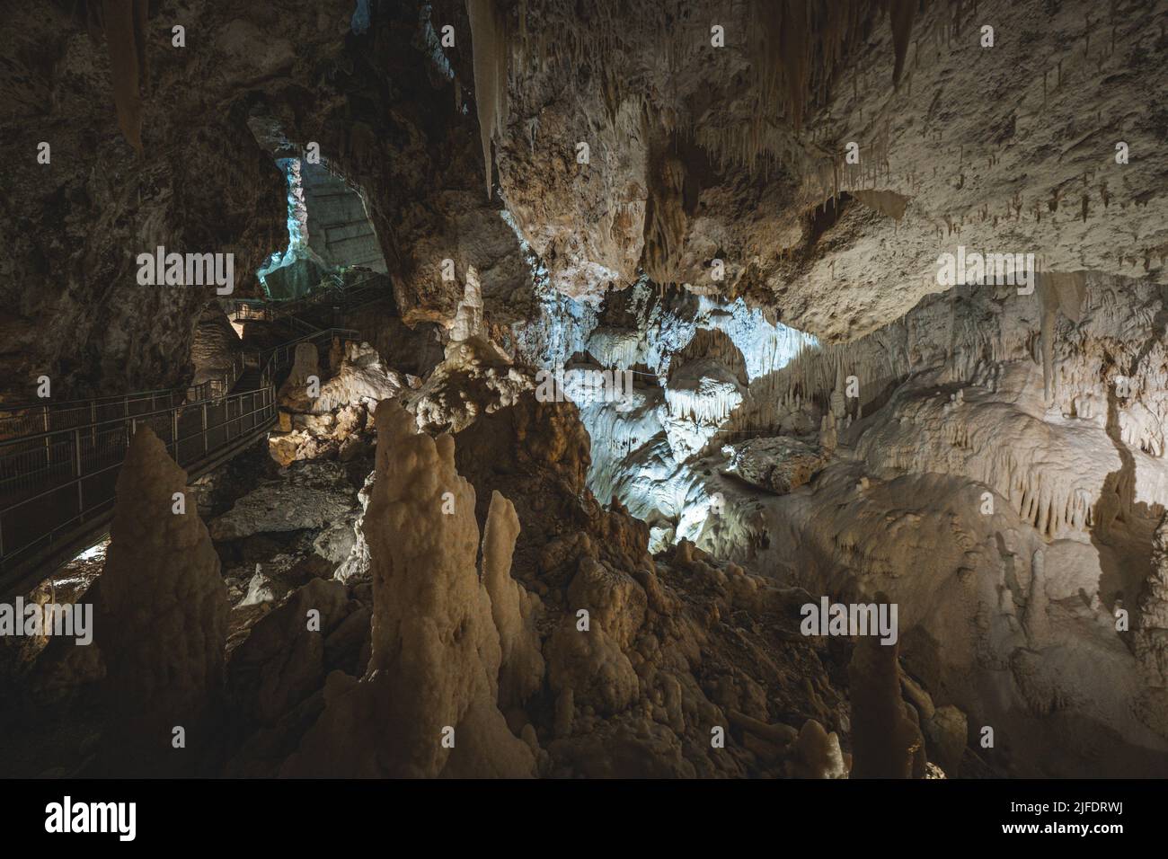 The view inside Frasassi Caves, a karst cave system in the municipality ...