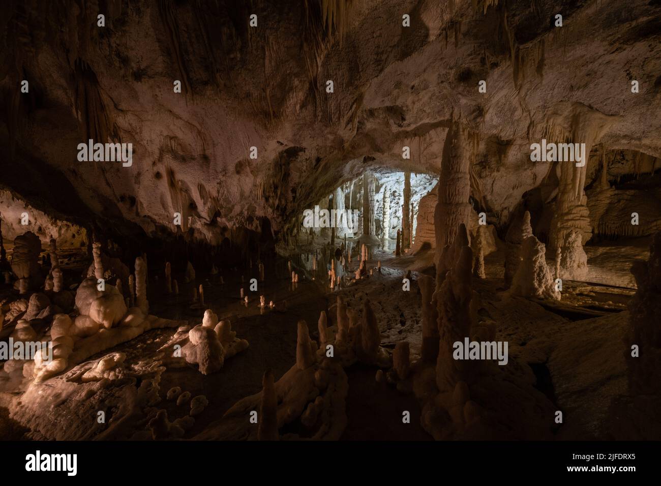 The view inside Frasassi Caves, a karst cave system in the municipality ...