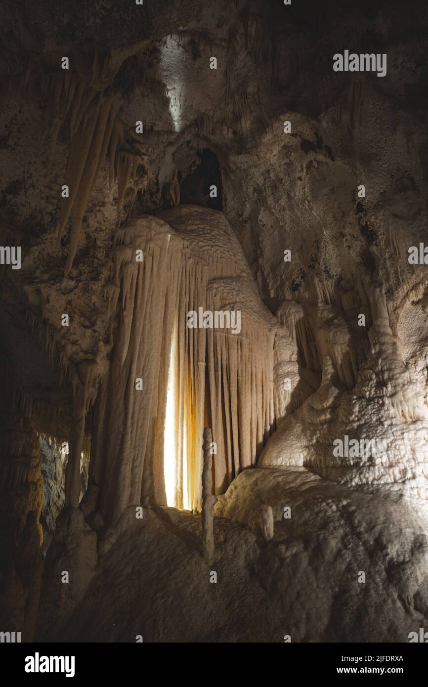 A vertical shot of Frasassi Caves, a karst cave system in the ...