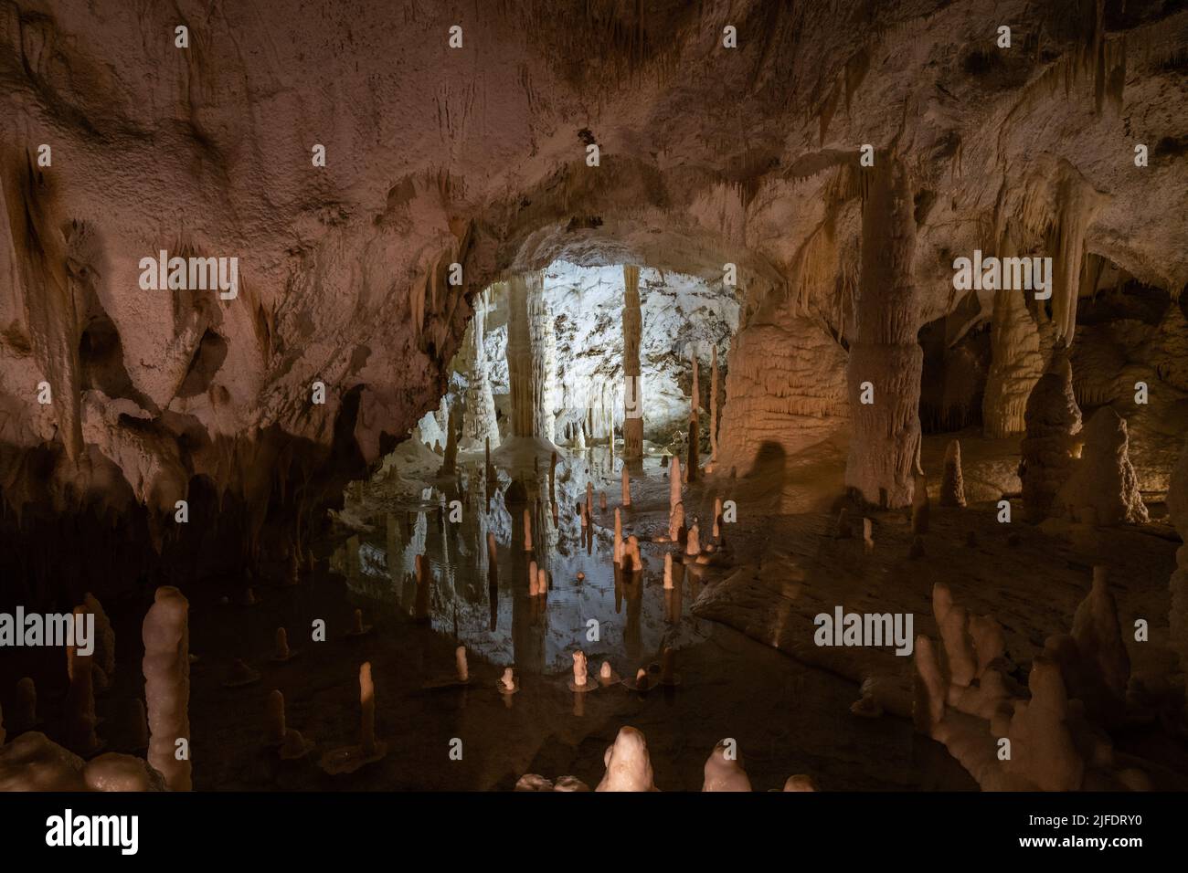 The view inside Frasassi Caves, a karst cave system in the municipality ...