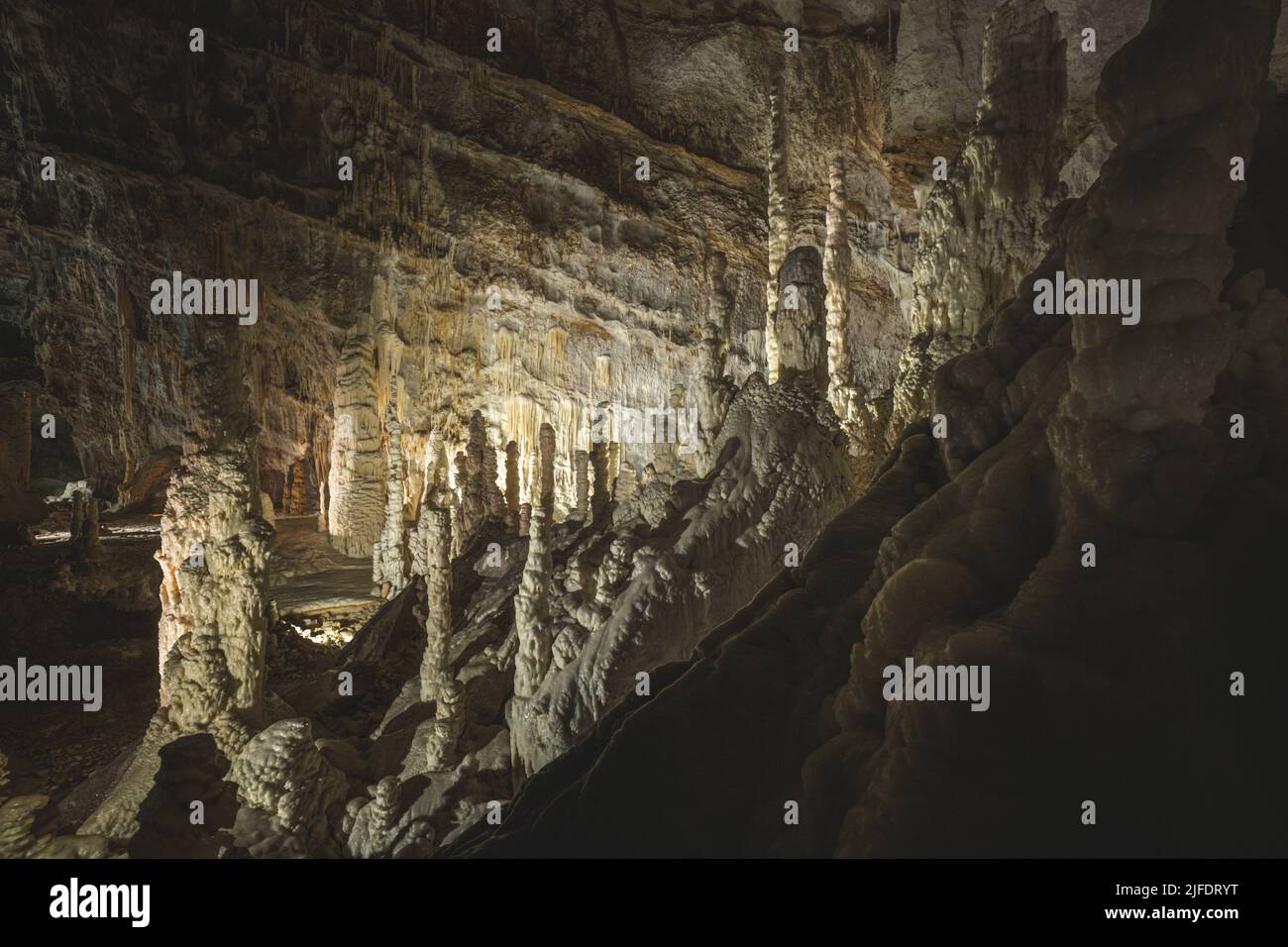 The view inside Frasassi Caves, a karst cave system in the municipality ...