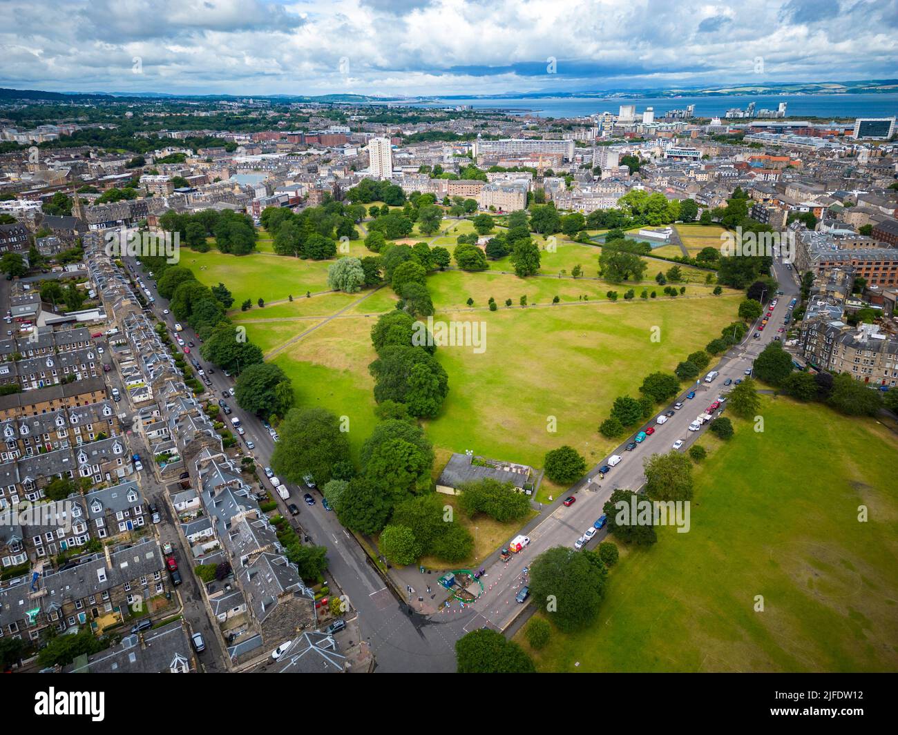 Aerial view from drone of Leith Links public park in Leith , Edinburgh ...