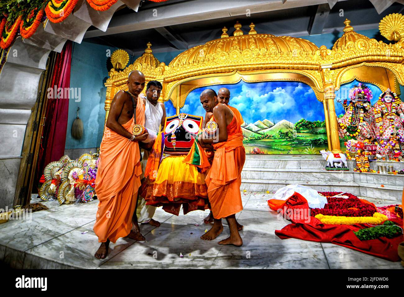 Habibpur, India. 01st July, 2022. Hindu devotees seen carrying an Idol ...
