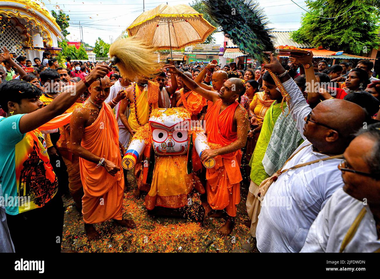 Habibpur, India. 01st July, 2022. Hindu devotees seen carrying an Idol ...