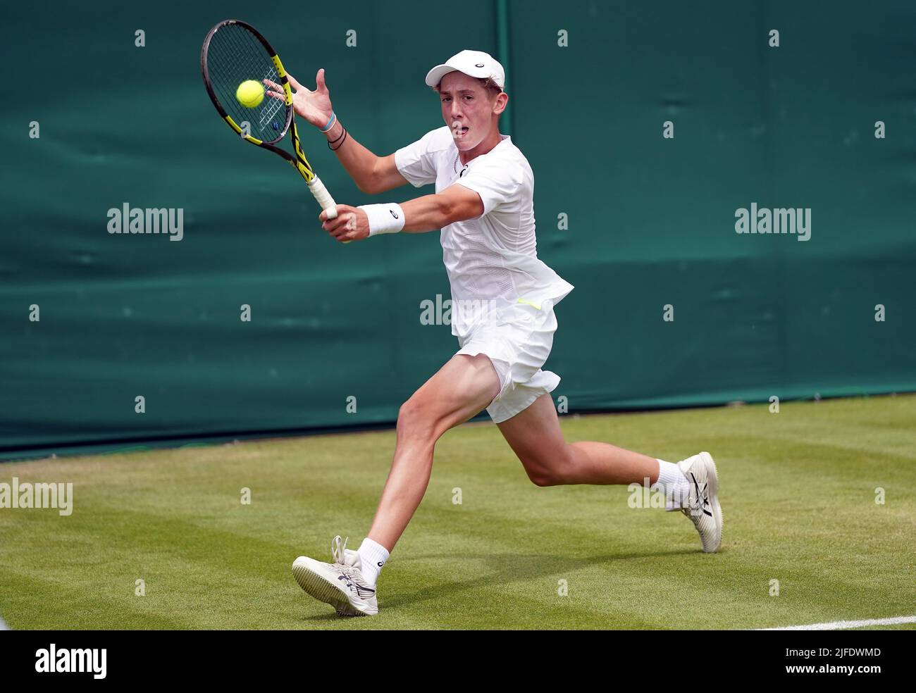 Henry Searle in action in the Boys singles during day six of the 2022 ...