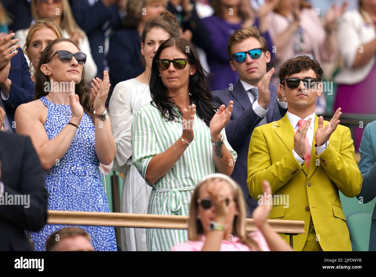 Jennifer Dodds, Eve Muirhead and Tom Daley in the Royal Box during day ...