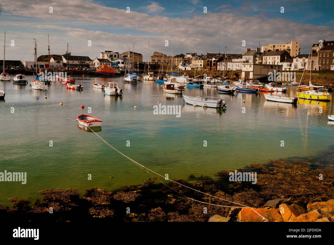 All quiet in the seaside village of Portrush in on the Antrim Coast in ...