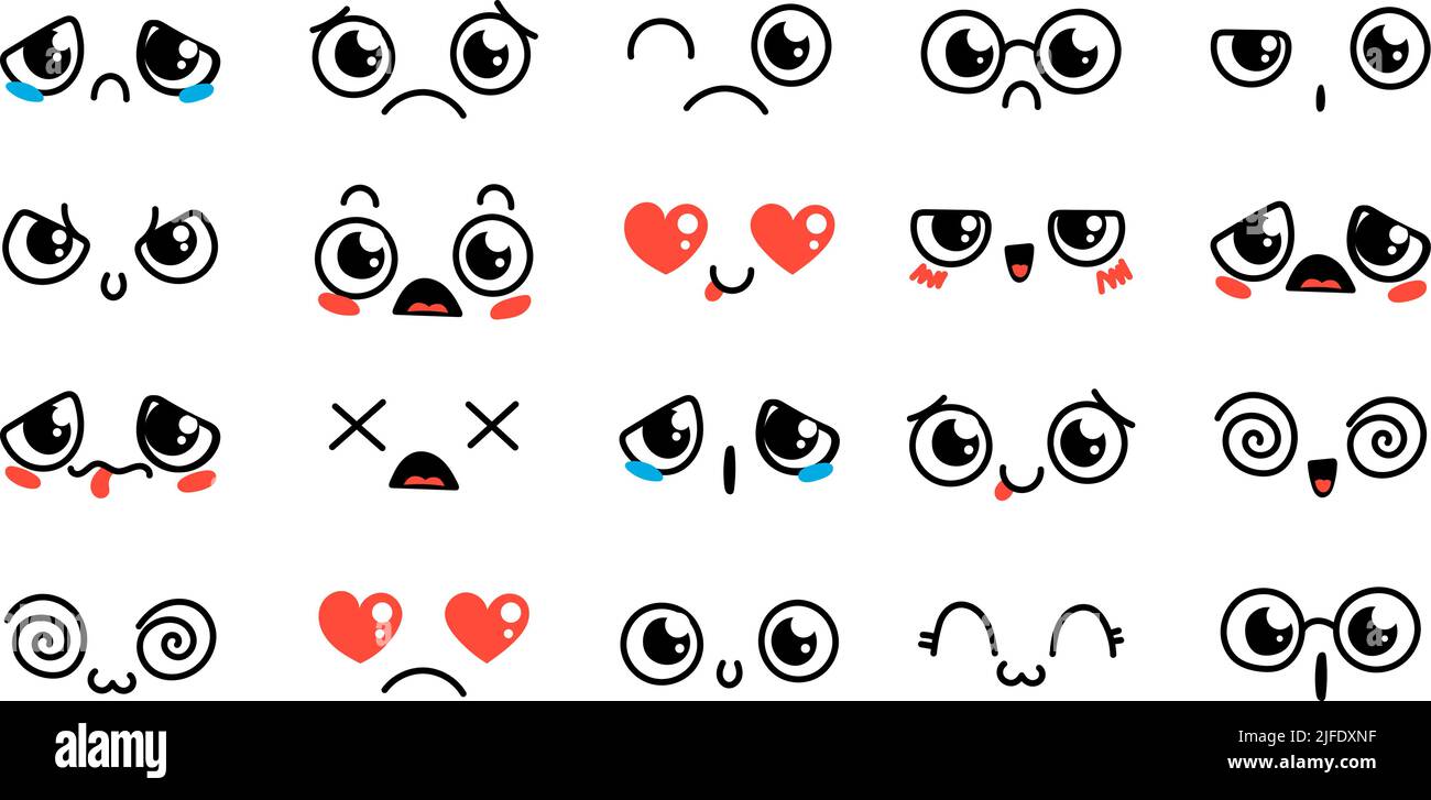 Various Cartoon Emoticons Set. Doodle faces, eyes and mouth. Caricature ...