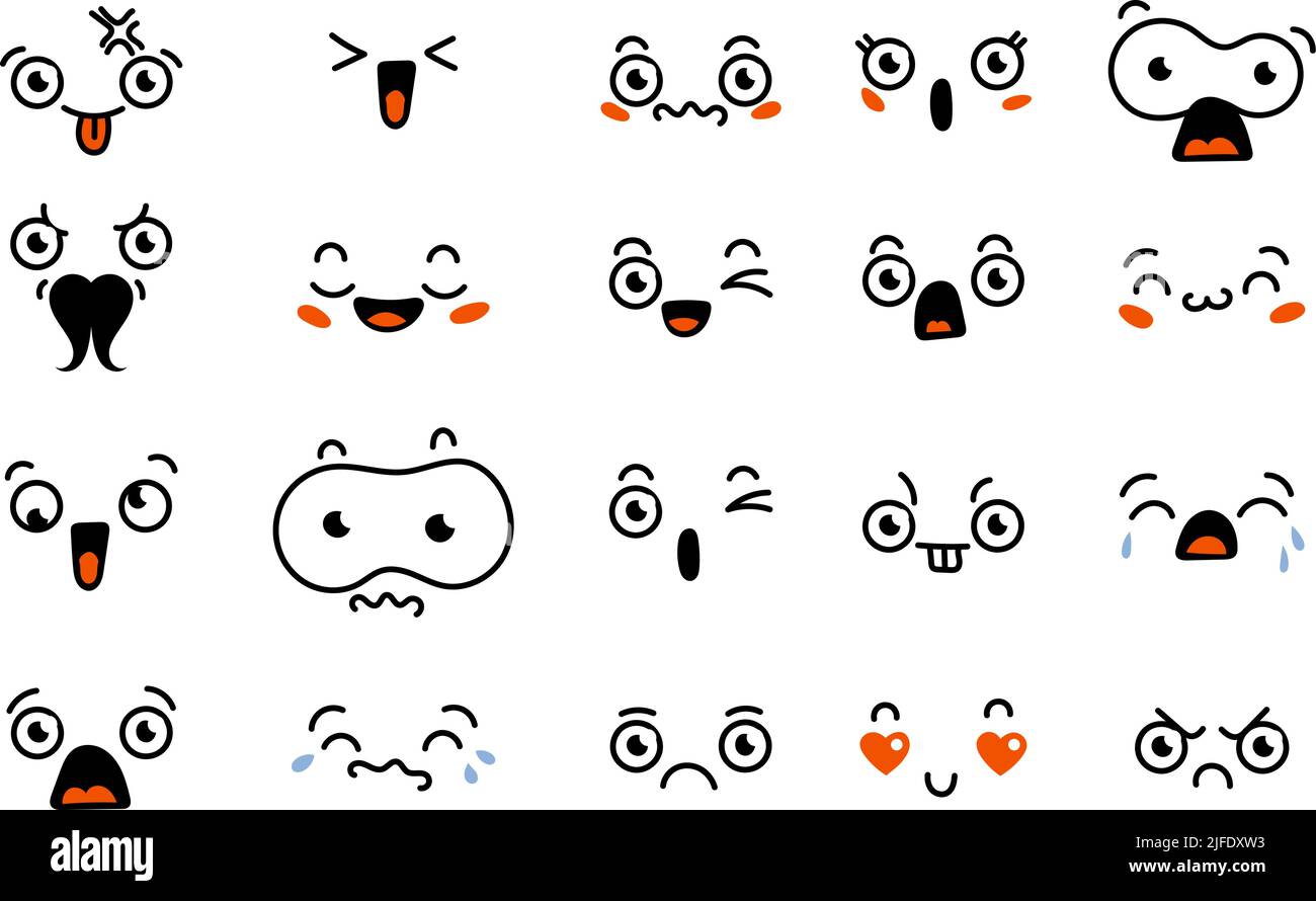 Various Cartoon Emoticons Set. Doodle faces, eyes and mouth. Caricature ...
