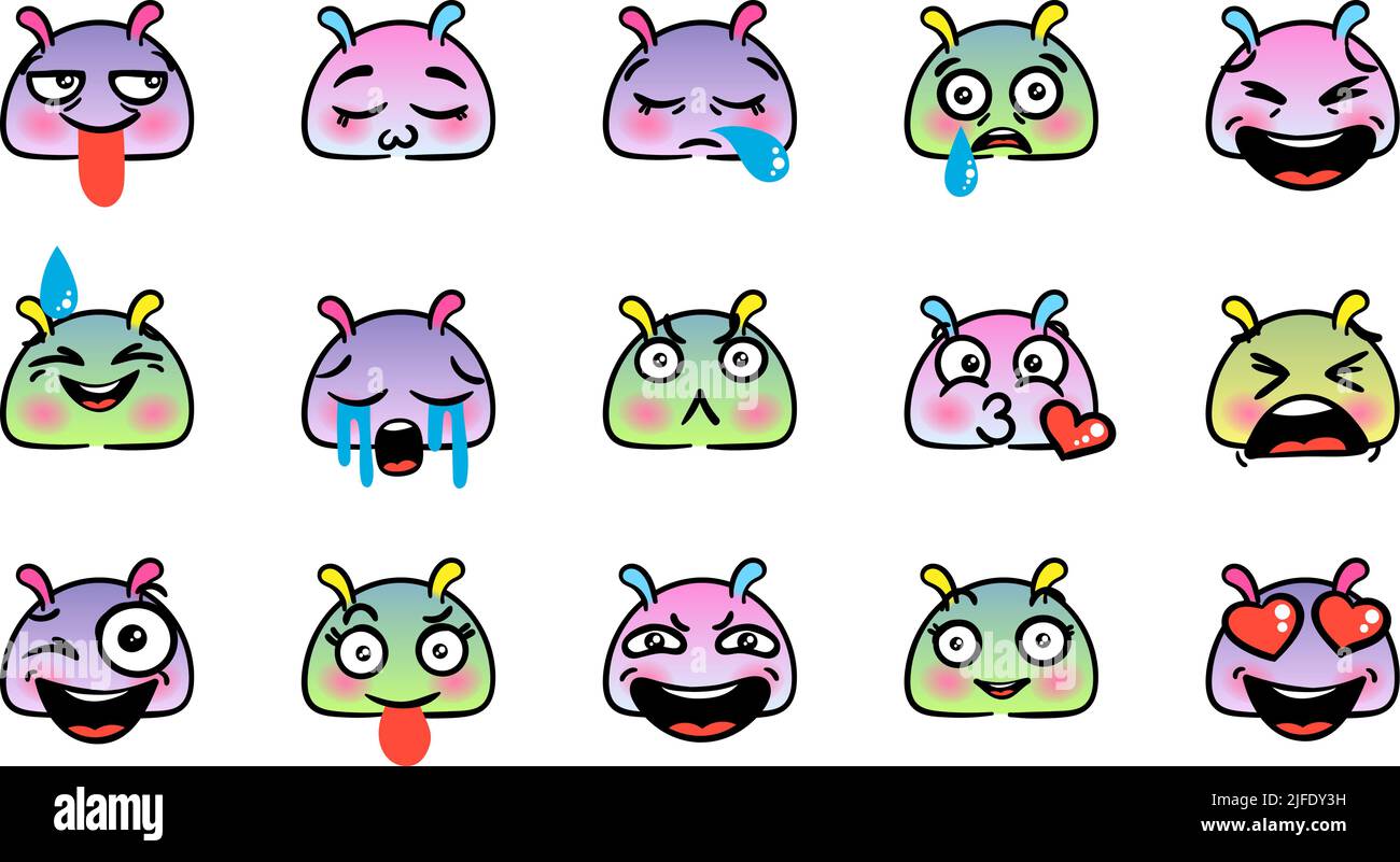 Various Cartoon Emoticons Set with Snails or Slugs. Doodle faces, eyes ...