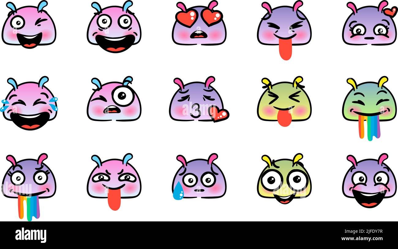 Various Cartoon Emoticons Set with Snails or Slugs. Doodle faces, eyes ...