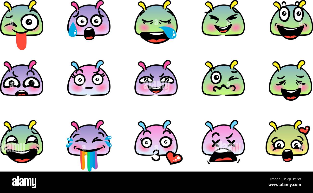 Various Cartoon Emoticons Set with Snails or Slugs. Doodle faces, eyes ...