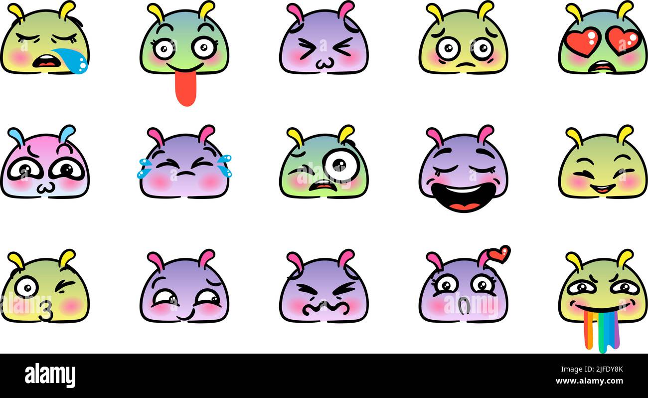 Various Cartoon Emoticons Set with Snails or Slugs. Doodle faces, eyes ...