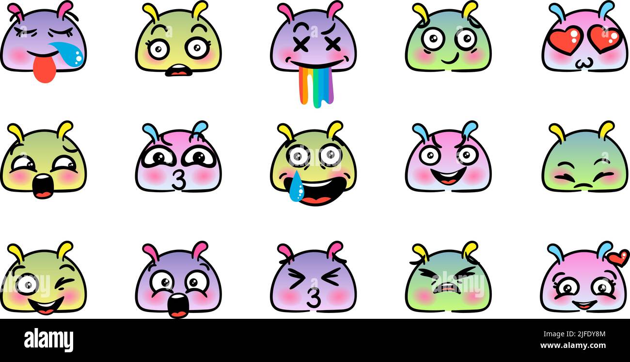 Various Cartoon Emoticons Set with Snails or Slugs. Doodle faces, eyes ...