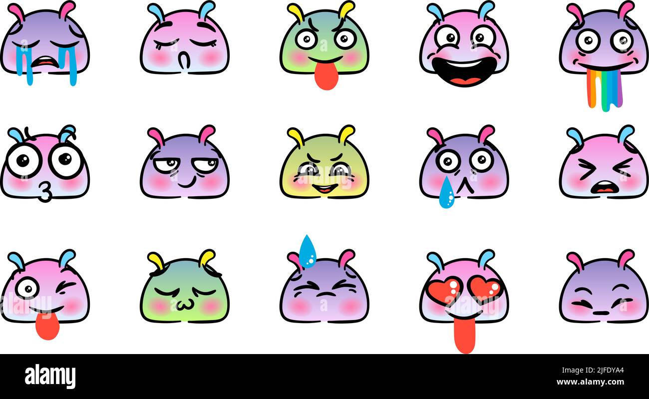 Various Cartoon Emoticons Set with Snails or Slugs. Doodle faces, eyes ...