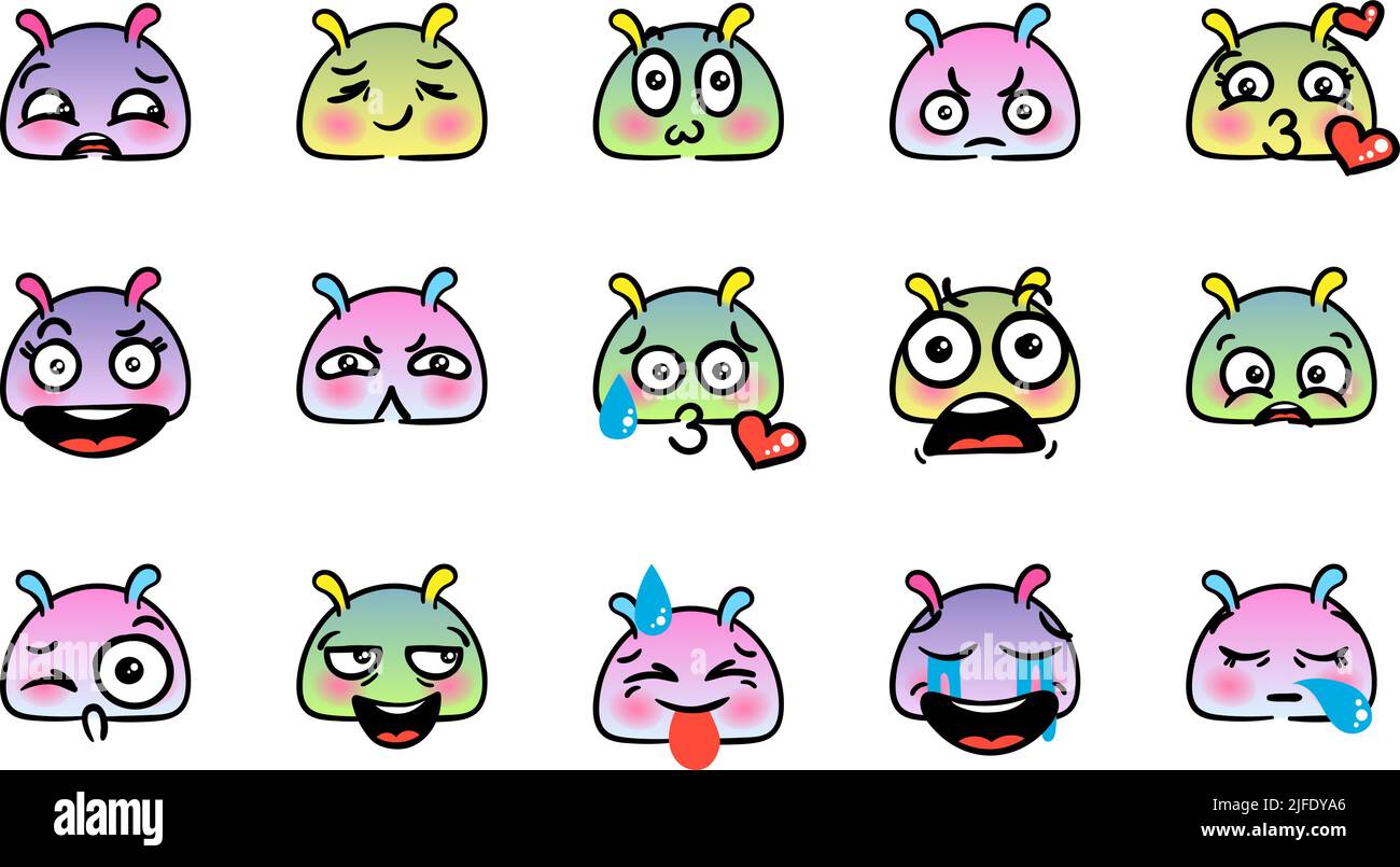 Various Cartoon Emoticons Set with Snails or Slugs. Doodle faces, eyes ...